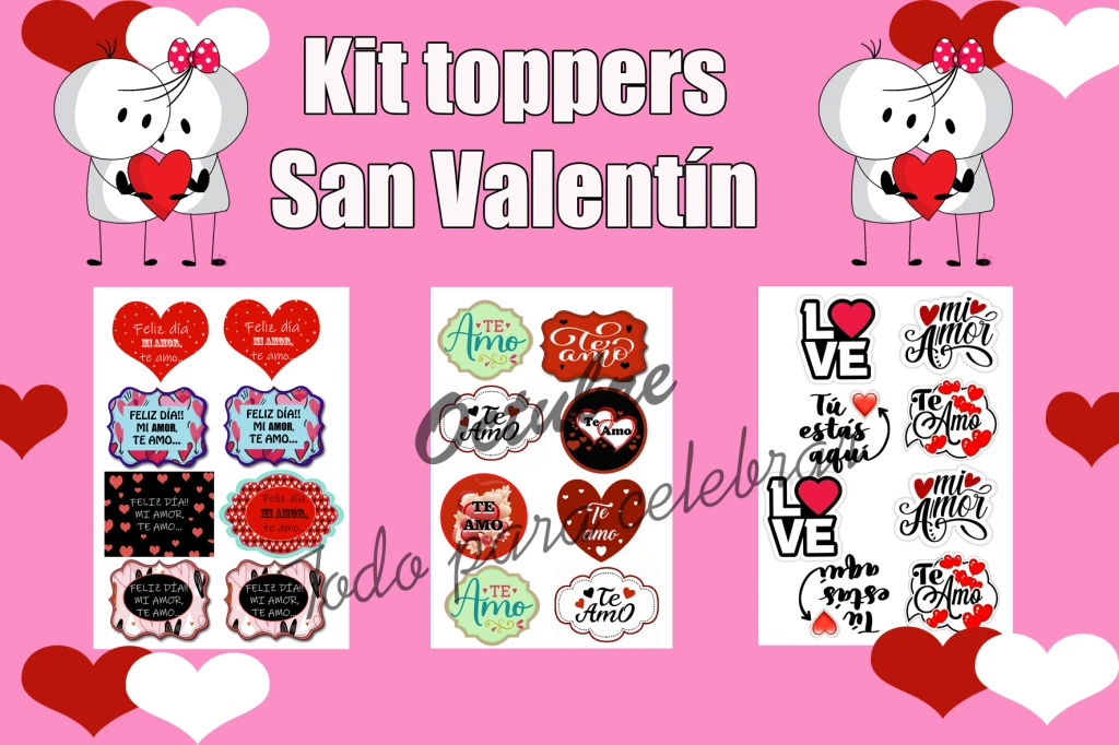 Kit Digital de Toppers San Valentín | Imprimibles para Decoración